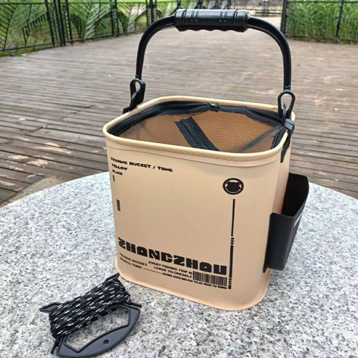 Outdoor Fishing Bucket Foldable and Portable Net Live Fish Bucket EVA ...