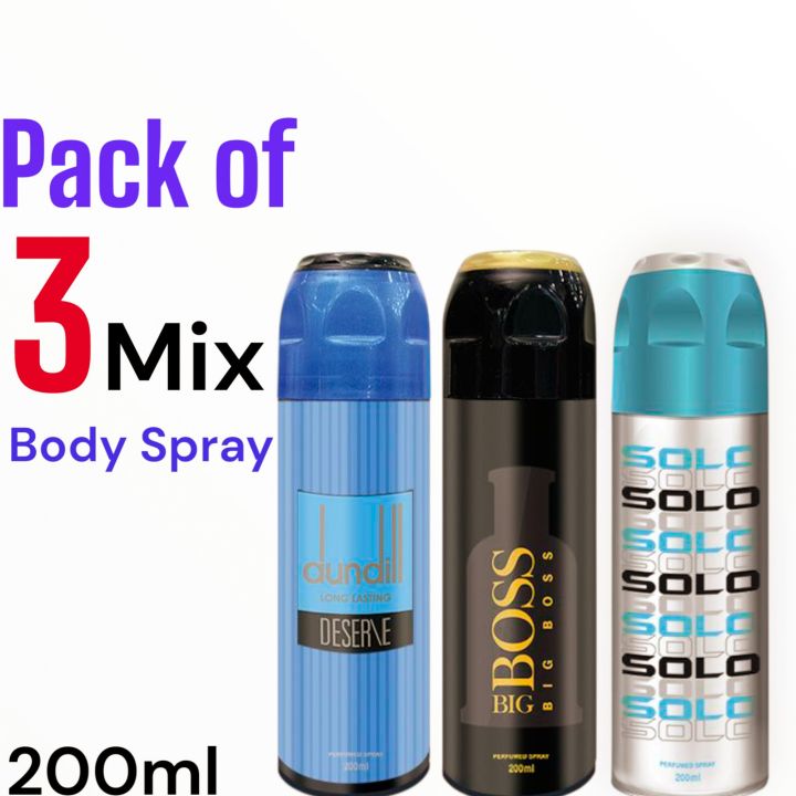 Freshrite Body Spray (Dezire Blue , Boss Black , Solo) - 200ml (Pack of ...