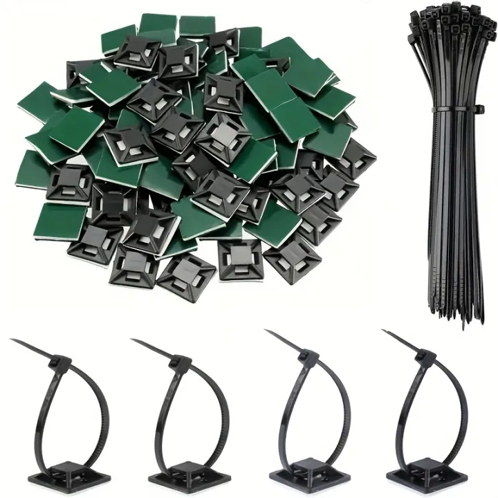 160pcs Zip Tie Mounts Self-Adhesive Backing Cable Organizer Management ...