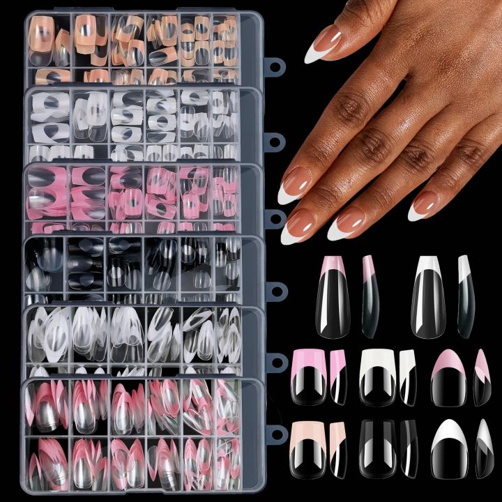 120pcs/Boxed Acrylic French False Nails Multicolor Square Almond Nail ...