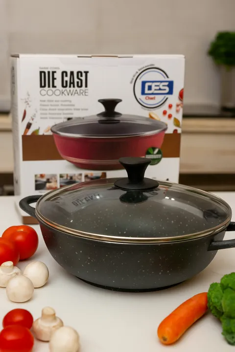 Non Stick Karahi Cooking Wok with Glass Lid 28cm 30cm Heavy Quality ...