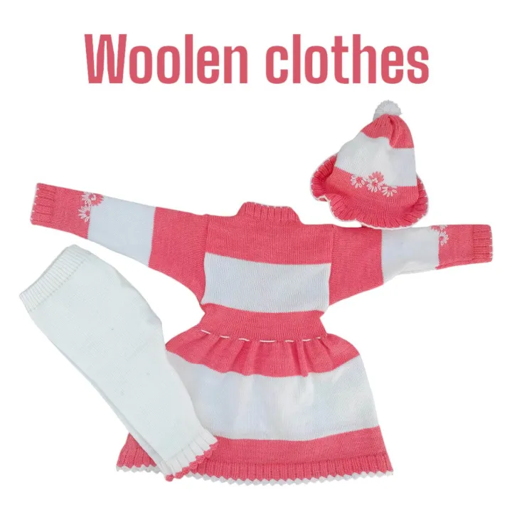 Good looking and high demanding pink colour 3 piece woolen winter frock ...