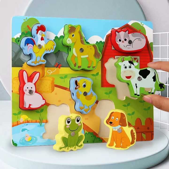 *_3 In 1_* Wooden Animal Vehicles Stringing Shape Magnet Matching Board ...