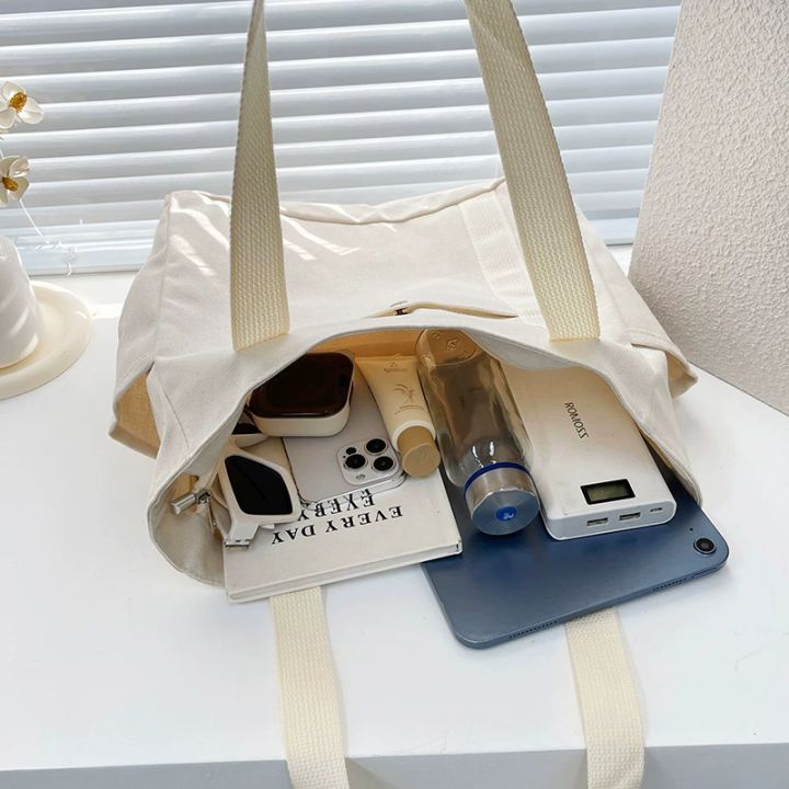 Large Canvas Tote Bag with Multiple Pockets, Minimalist Shoulder ...