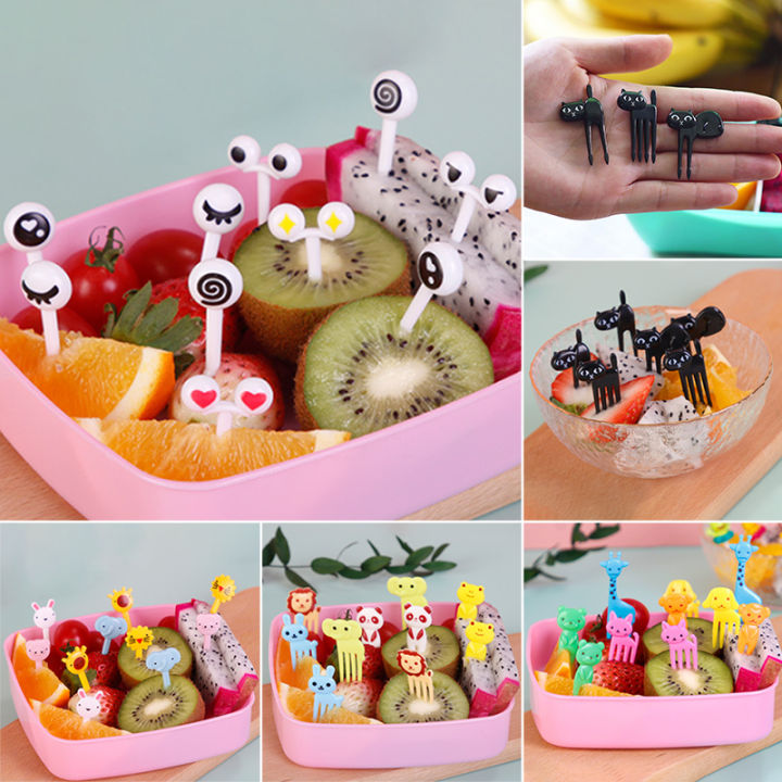 10/6 pcs Mini Kids Animal Farm Fruit Fork Cartoon Snack Cake Dessert ...