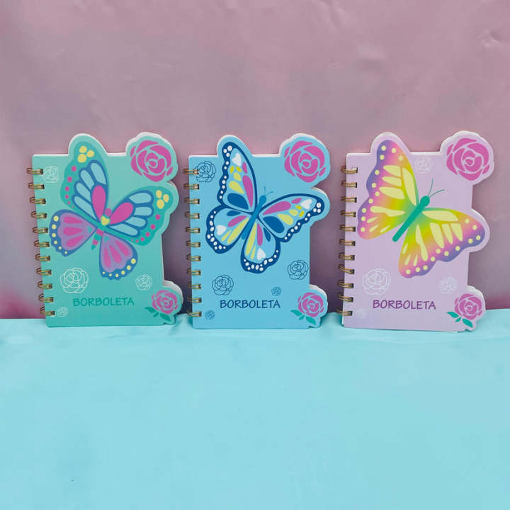 Coloured Butterfly Hard Cover Notepad with Gold Foiled Metal Spiral ...