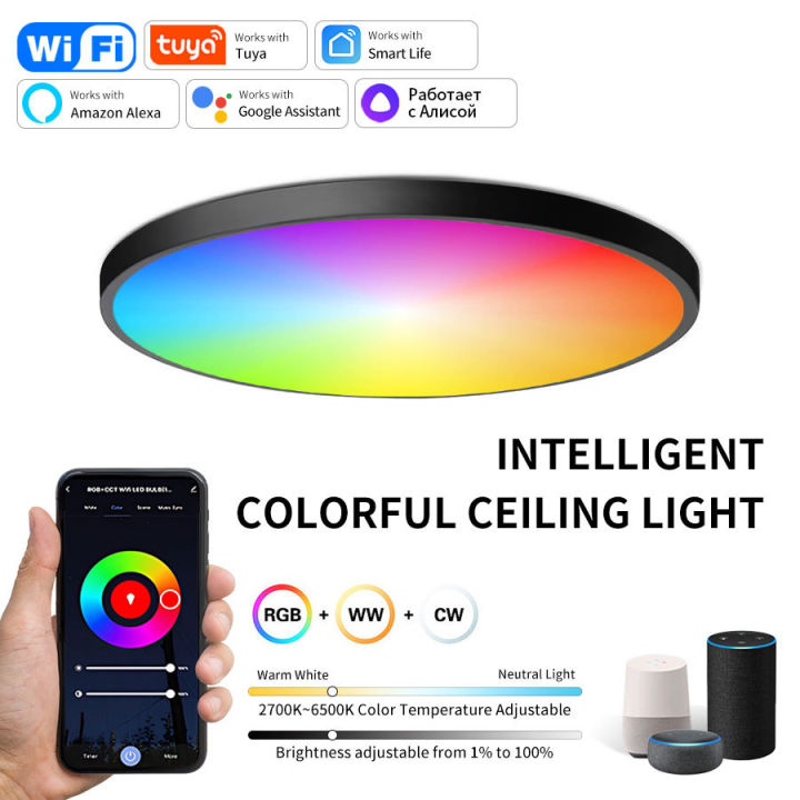 Tuya Smart WiFi Bluetooth LED Ceiling Light AC85-265V 24W RGB WW CW ...
