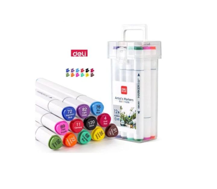 Deli E70803-12 Instant Dry Dual Tip Art Markers, Colored Artist Pens ...