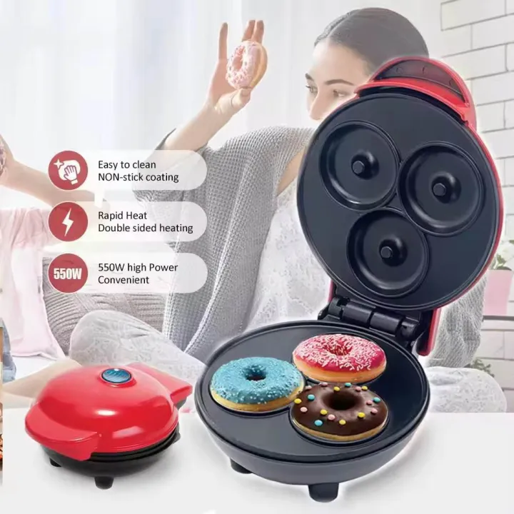 Mini Electric Donut Maker Machine | 3-Slot Non-Stick Donut Baking Maker ...