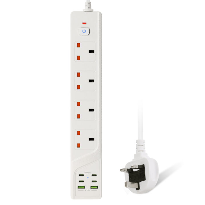New 4 Way Extension UK Power Strip With 4 Type-C 2m Cable Overload ...