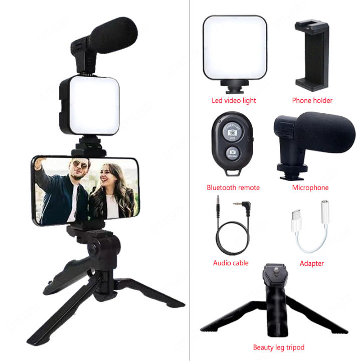 Smartphone Vlogging Kit With Tripod Phone Holder Mini Microphone LED Fill Light Starter For ...