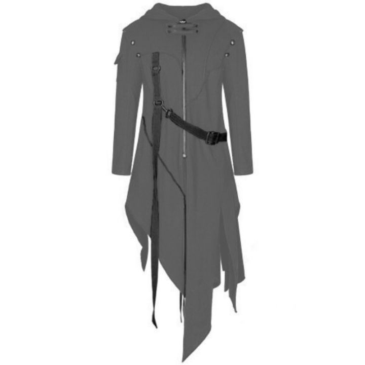 Medieval Steampunk Assassin Elves Pirate Costume Adult Men Black Long ...