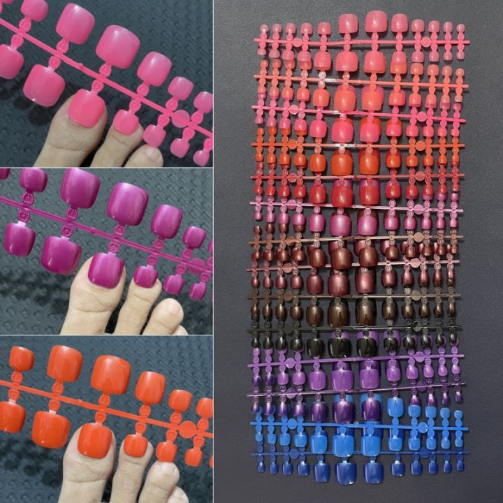 24pcs/bag Solid Color Glossy False Toenails Set Average to Large Size ...