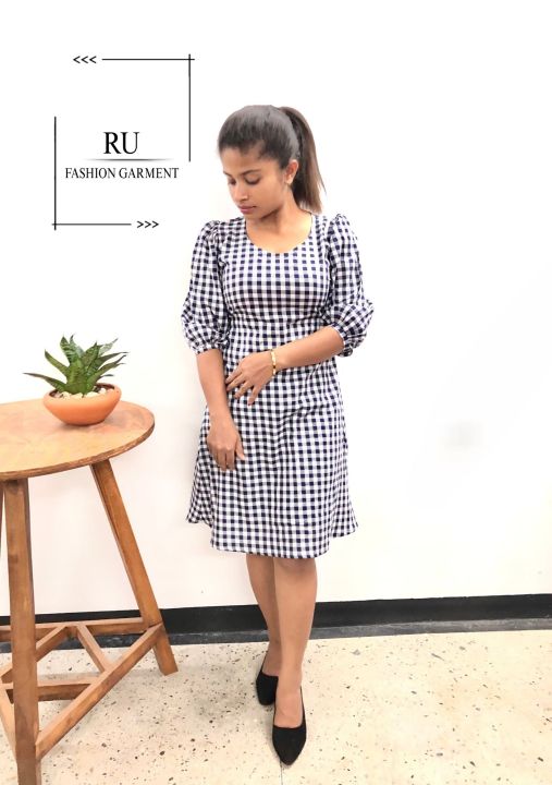 Black and White Short A Line check frock | Daraz.lk