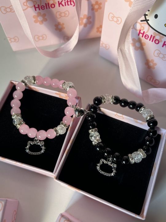 2pcs Hello Kitty Bracelet Set with Hello Kitty Face, Heart & Bow Charms ...