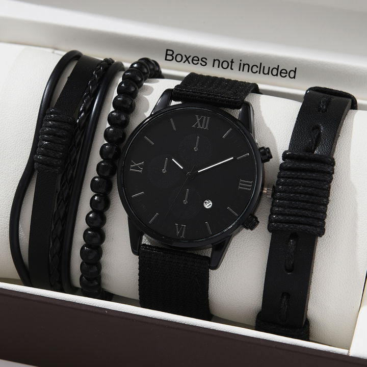 New Men's Watch Luxury Bracelet Multi Piece Set Fashion Business Black ...