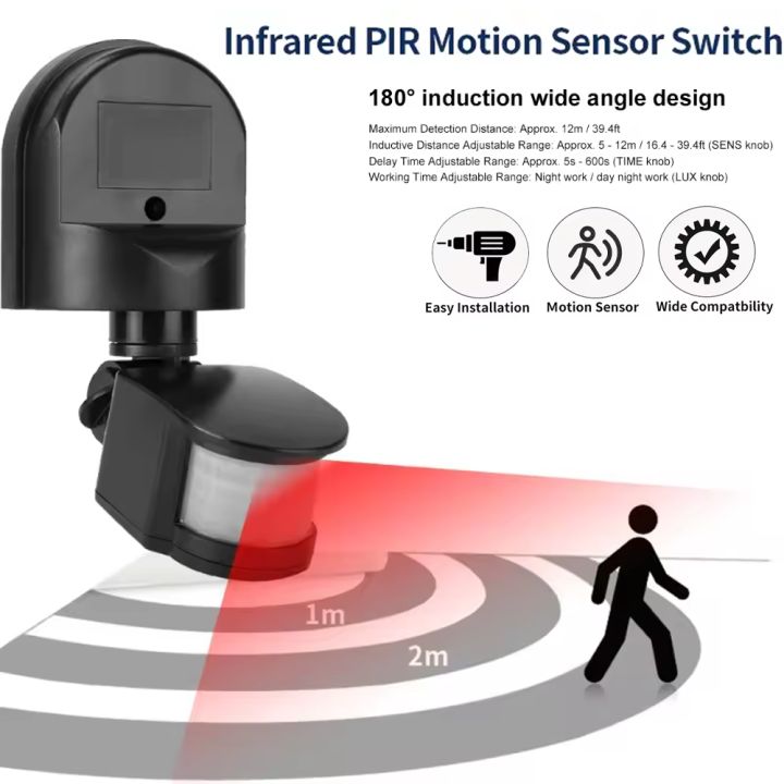 12V PIR Motion Sensor AC85-265V Automatic Infrared Light Sensor ...