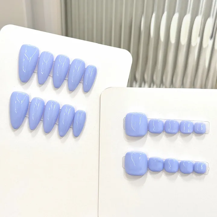 Glossy Almond Fake Nails Toenails Solid Color Long Almond False Nails ...