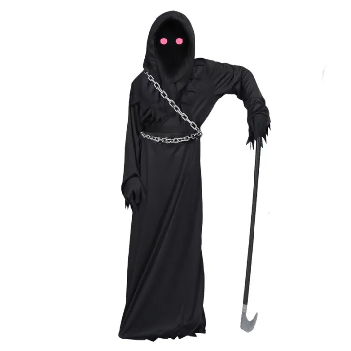 Dark Ghost Scary Costume with Reaper's Scythe for Kids Red-Eyed Death ...