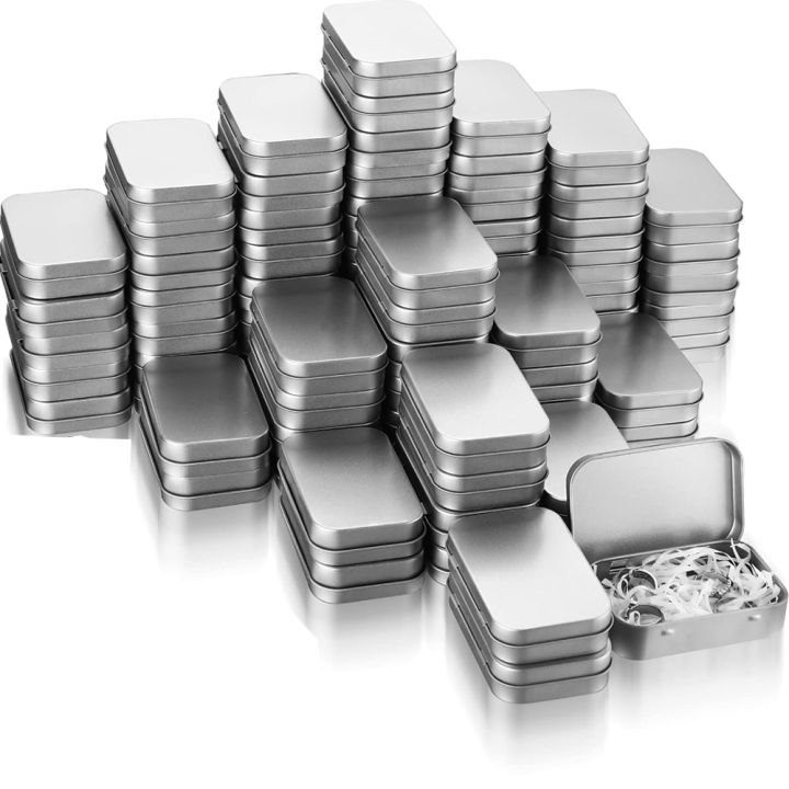Silver Metal Rectangular Empty Hinged Tins Box Containers Basic ...