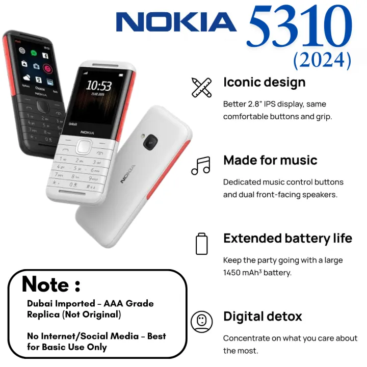 Nokia 5310 Dubai Imported AAA Grade Dual Sim Mobile – Black & White ...