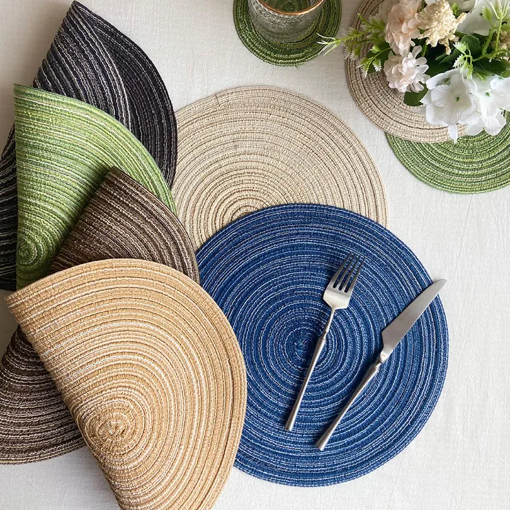 4pcs Round Table Mat Woven Ramie Placemats Anti Slip Dining Table Mats ...