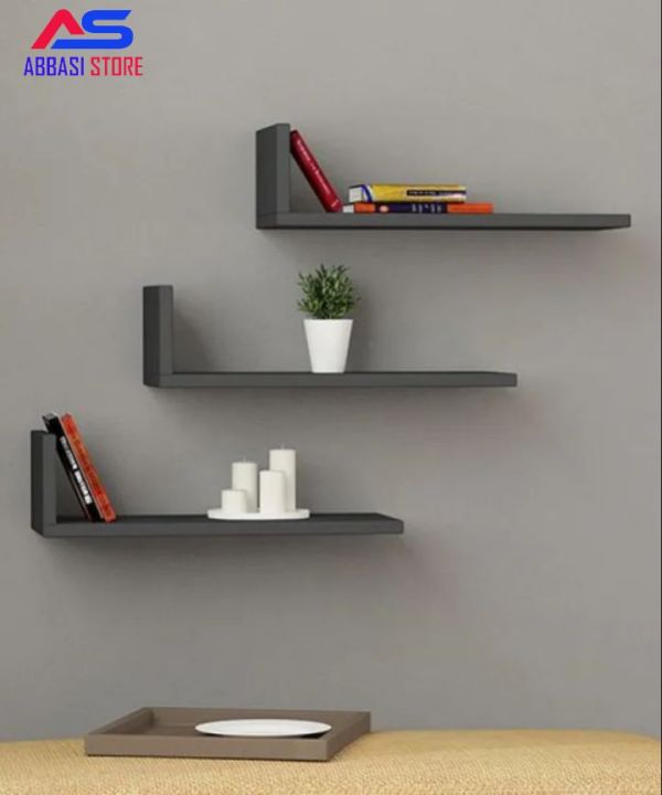 L shaped Wall Shelves Set of 3- Decorative Wall Shelf Display For ...