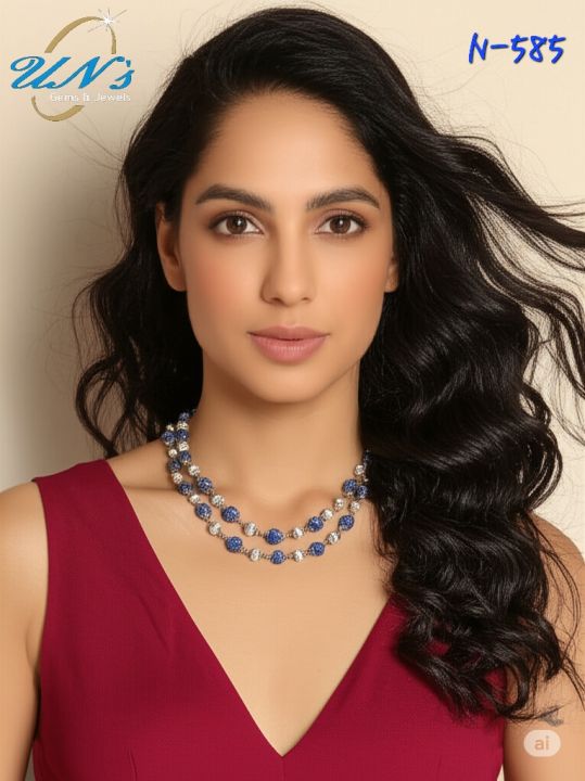 Design No.N-585. Designer Necklace / String. Pearls and Lapis Stones {2 ...