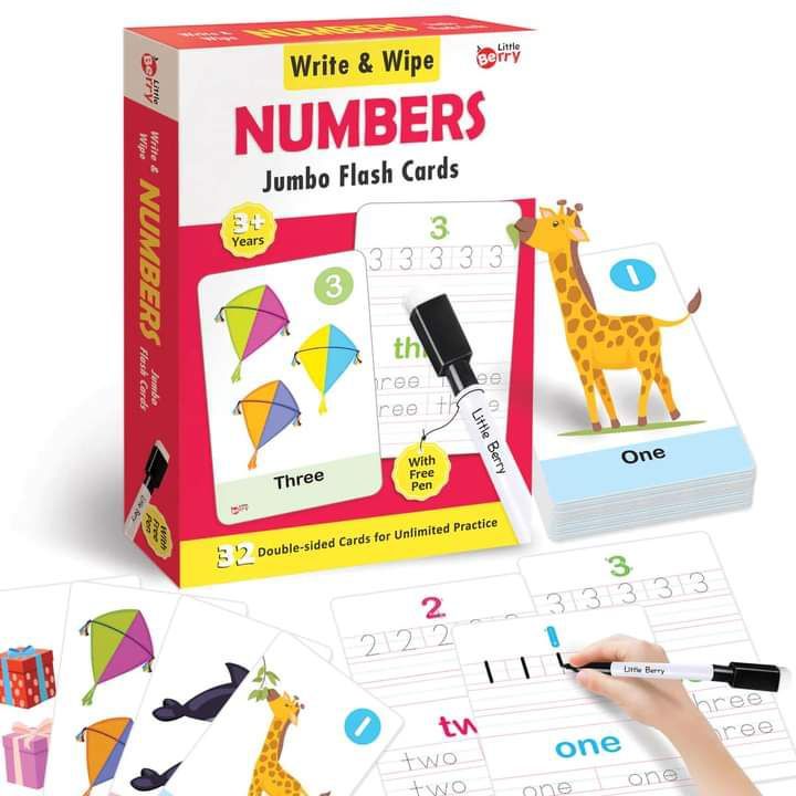 Write And Wipe Numbers Jumbo Flash Cards For Kids | Daraz.com.np