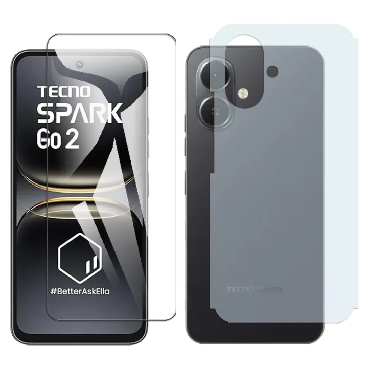 Tecno Spark Go 2 Glass Protector Polish Screen Tempered + Back ...
