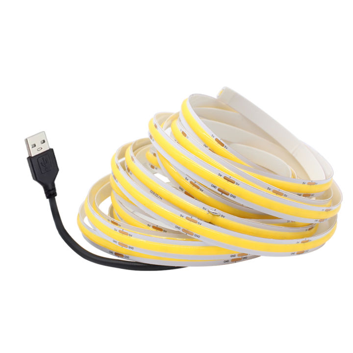 5V USB COB LED Strip Light 320Leds/M Warm Natural Cold White Flexible ...