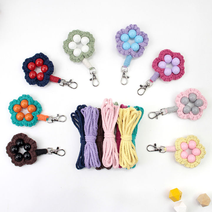 Hand-Woven Flower Keychain Material Macrame Kit With Tutorial for ...