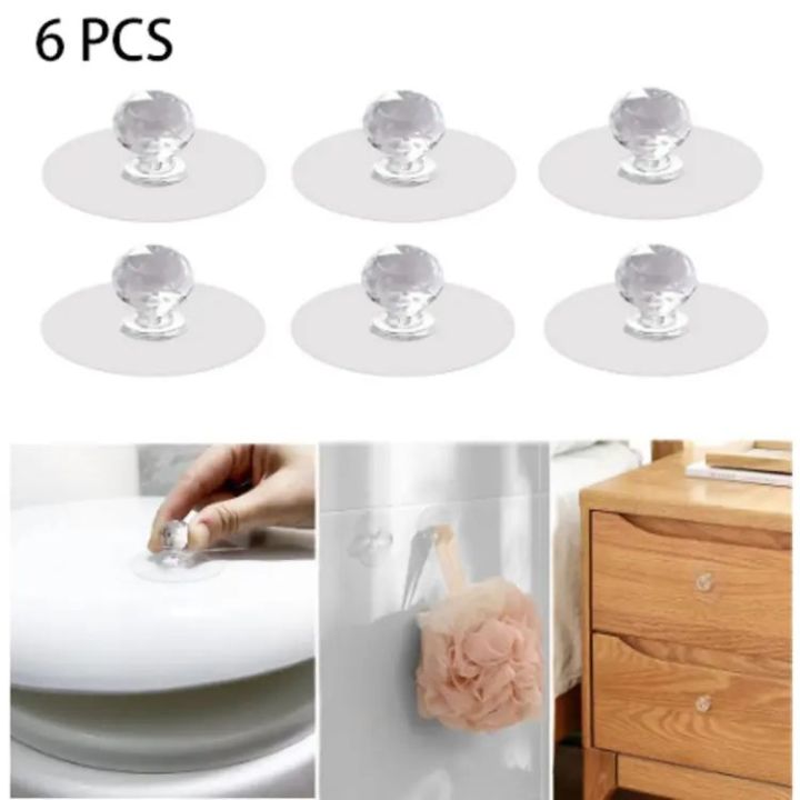 6 Pcs Punch-free Crystal Drawer Handle Self-Adhesive Acrylic ...