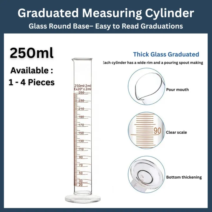 250ml Graduated Glass Measuring Cylinder 1 to 4 Pcs | Heat & Chemical ...