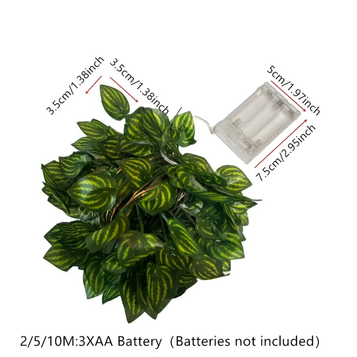 LED Green Leaf Fake Plant String Lights LED Battery Powered for Wall ...