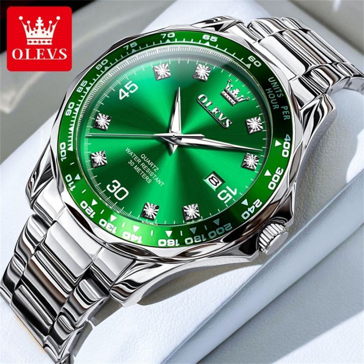 OLEVS 9988 Original Men's Quartz Watch Fashion Luxury Green Water Ghost ...