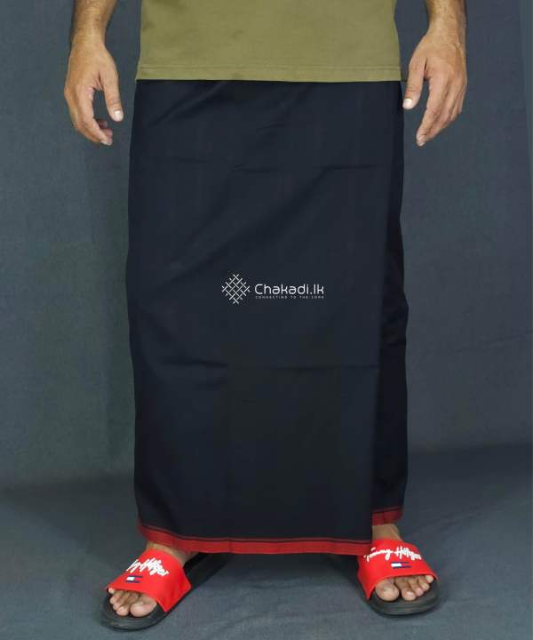 Handloom cotton sarong - Plain black with red bottom border | Daraz.lk