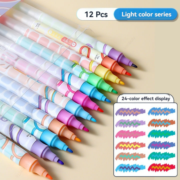 Creative Double Tips Markers, Highlighters,Double Color,12 Pcs, Ideal ...