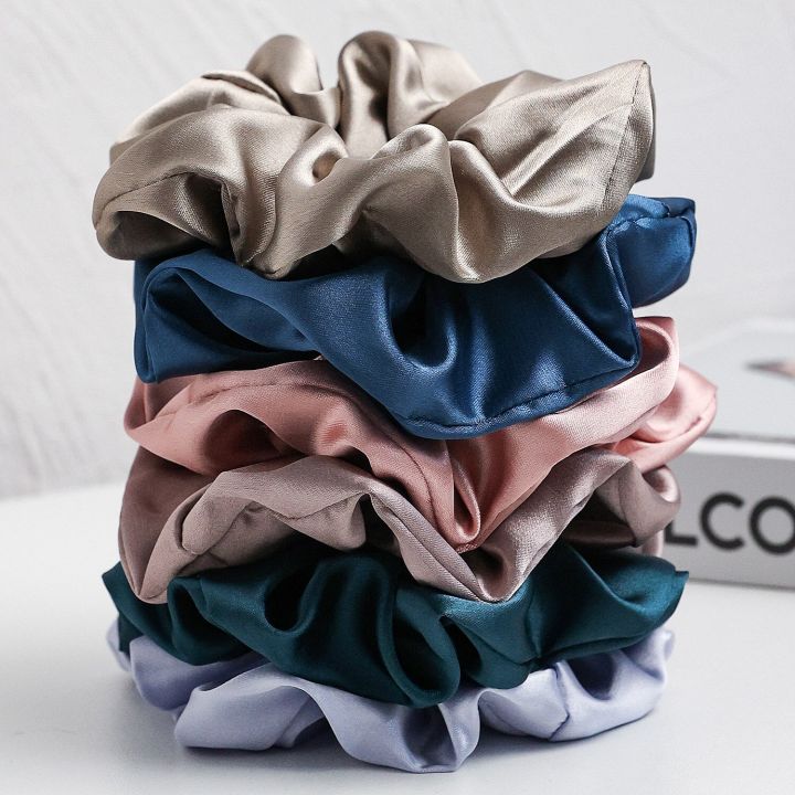 6-Piece Women's Pure Color Satin Large Scrunchie Daily Simple ...