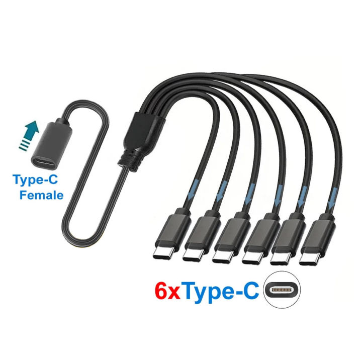 1 to 6 USB C Splitter Cable Male Female 4/6 Port Type C Charging Cable ...