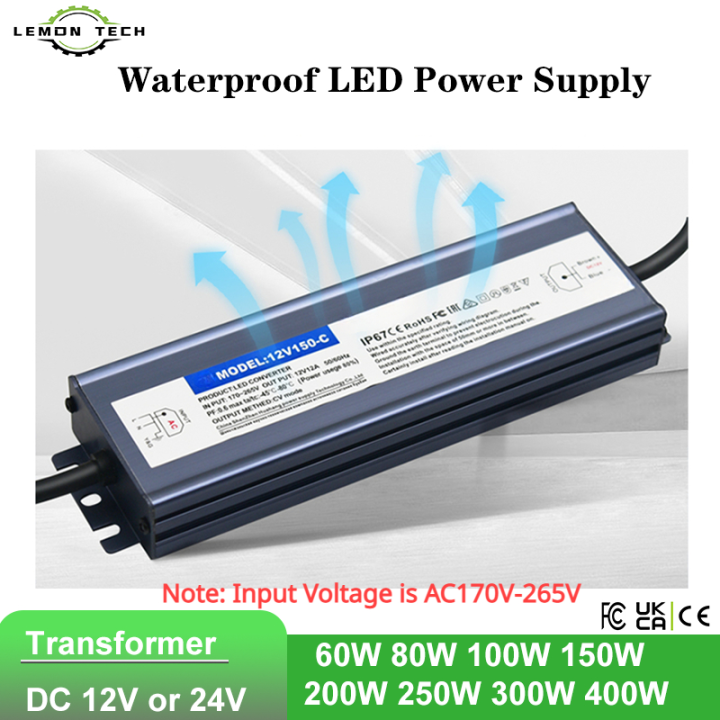 LED Driver Waterproof IP67 Power Supply 150W 200W Transformer 220V To DC 12V 24V Adapter CCTV ...