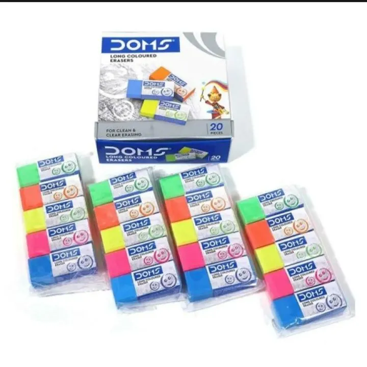 Doms Eraser Long Coloured Erasers- 20 Pcs Pack | Daraz.com.np