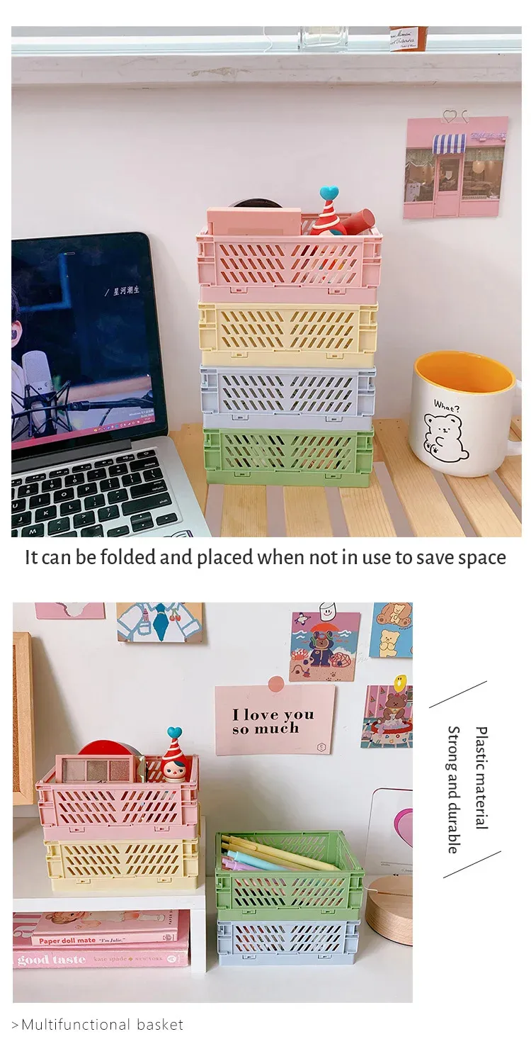 6 Color Organizing Storage Baskets Case Folding Student Desktop Basket ...