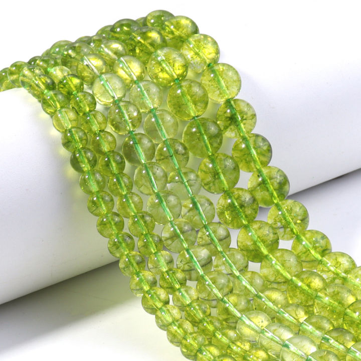 Green Peridot Stone Glass Beads Round Loose Spacer Beads For Jewelry ...