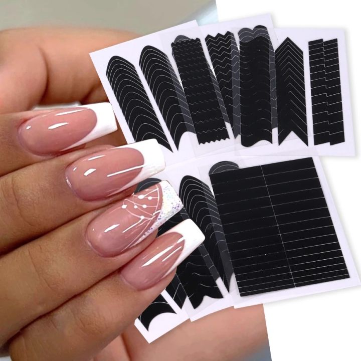 French Strip Line Nail Art Form Fringe Tip Guides Wavy Oblique Spray ...