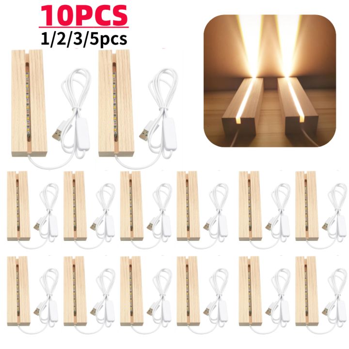 1-10pcs Rectangle Solid Wooden LED Base Strip Luminous Base USB Lighted ...