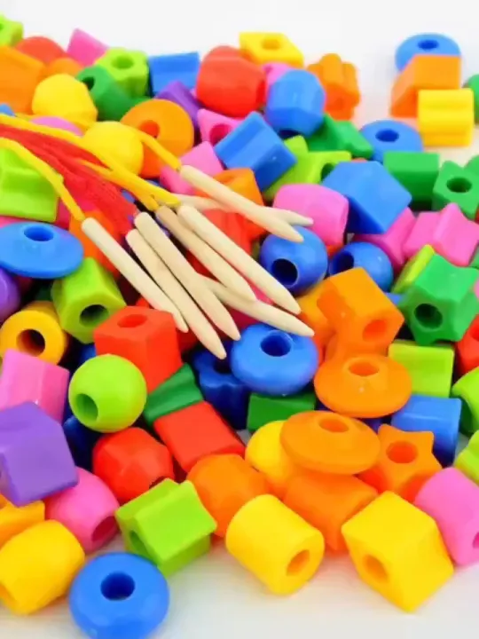 Threading Lacing Beads for Kids Toy for Pre School Beads with 4 strings ...
