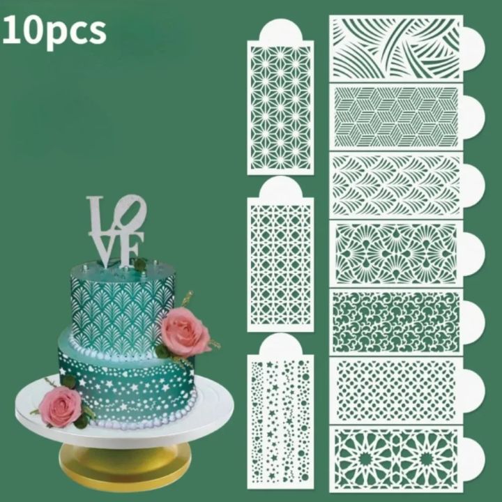 10PCS/set DIY Fondant Stencil Reusable Cake Decorating Stencil Plastic ...