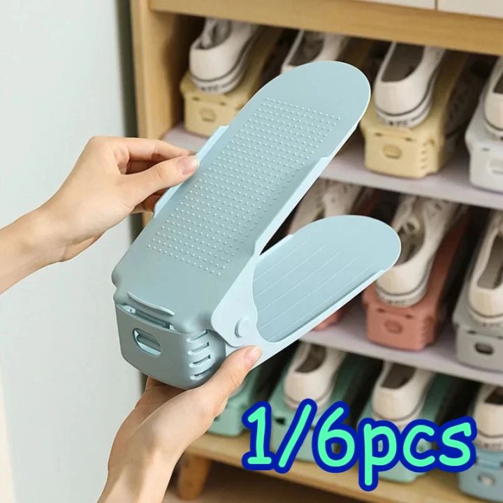 1/6Pcs Shoe Slots Organizer, Adjustable Shoe Support Rack, Double Layer ...