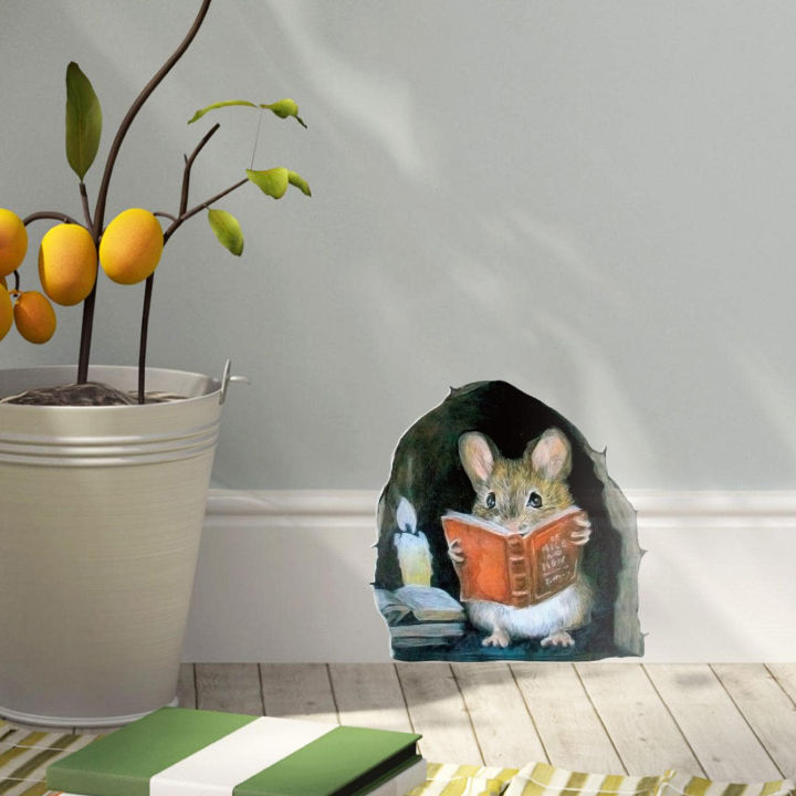 1PC 3D Effect Mouse Hole Sticker Read Flowering Branch Mouse Cute ...